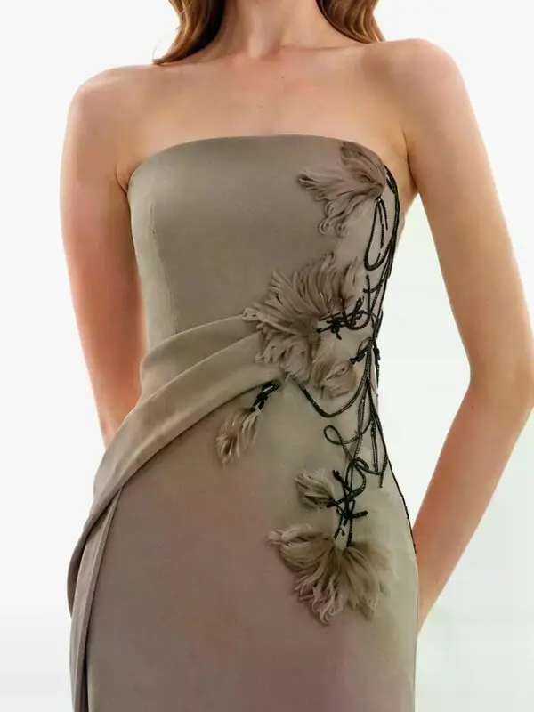 GEMY MAALOUF Strapless Beaded-floral Maxi Dress