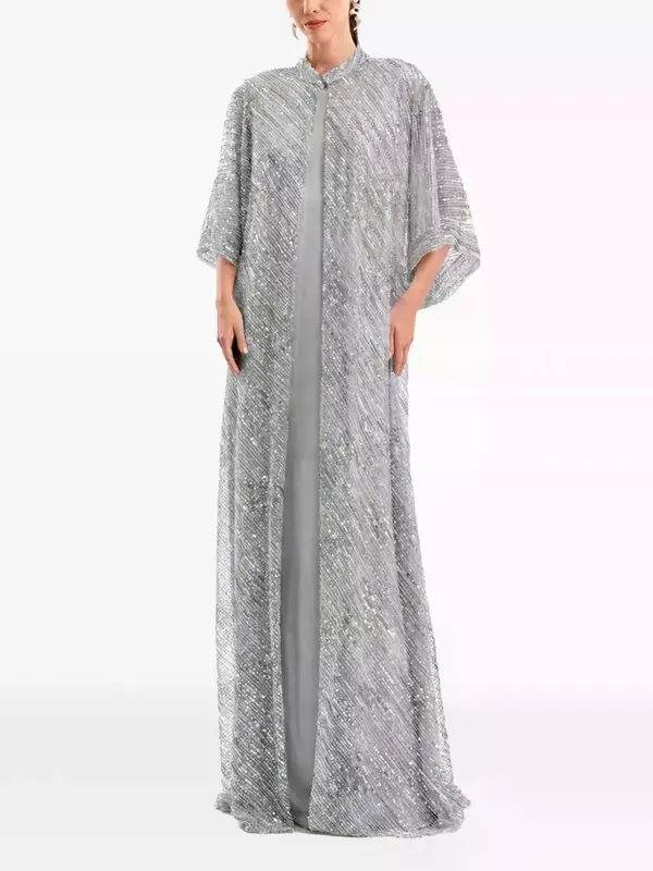 GEMY MAALOUF Beaded Open-front Oversized Coat - Silver