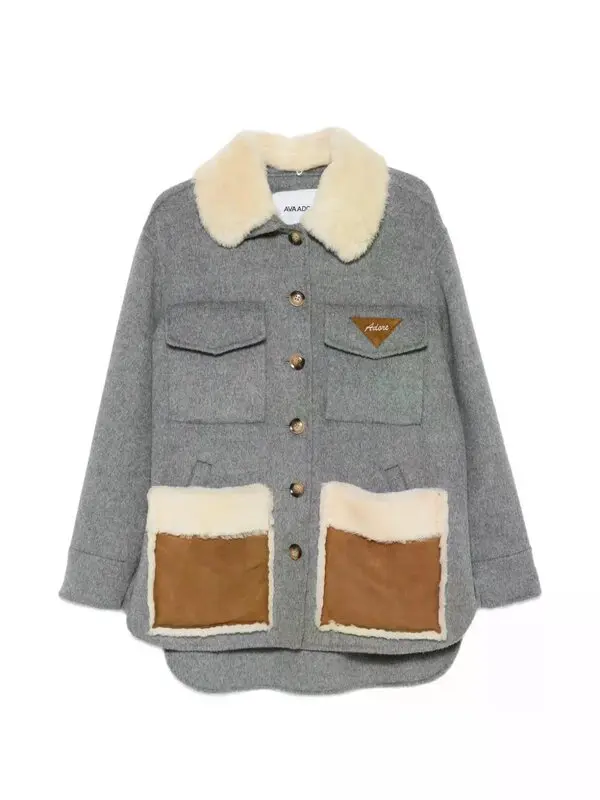 AVA ADORE Shearling-trim Patch-pocket Coat - Grey