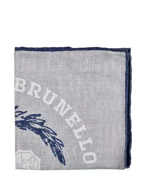 Brunello Cucinelli Logo-print Patterned Scarf - Grey