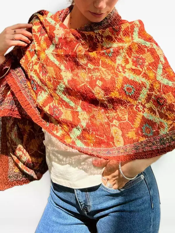 LEATHERSMITH OF LONDON Kilim-print Frayed Scarf