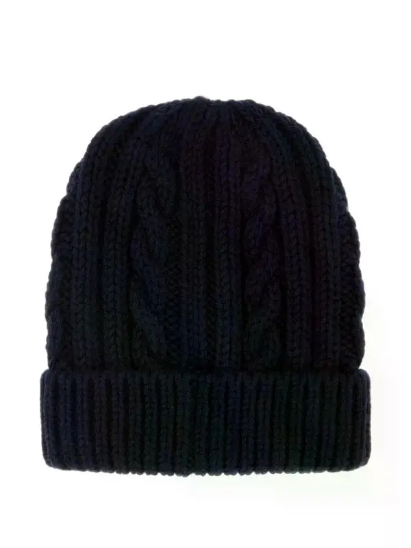 Moncler Leather Logo Wool Beanie - Blue
