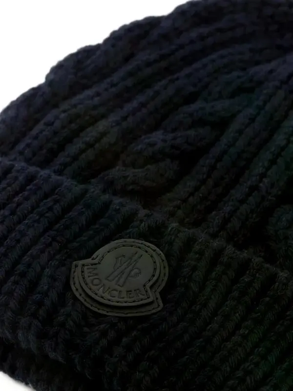 Moncler Leather Logo Wool Beanie