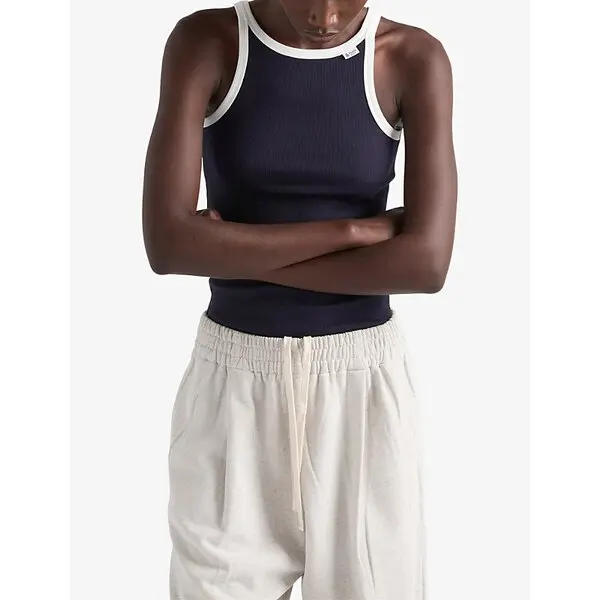 Prada Contrast-trim Ribbed Cotton Tank Top