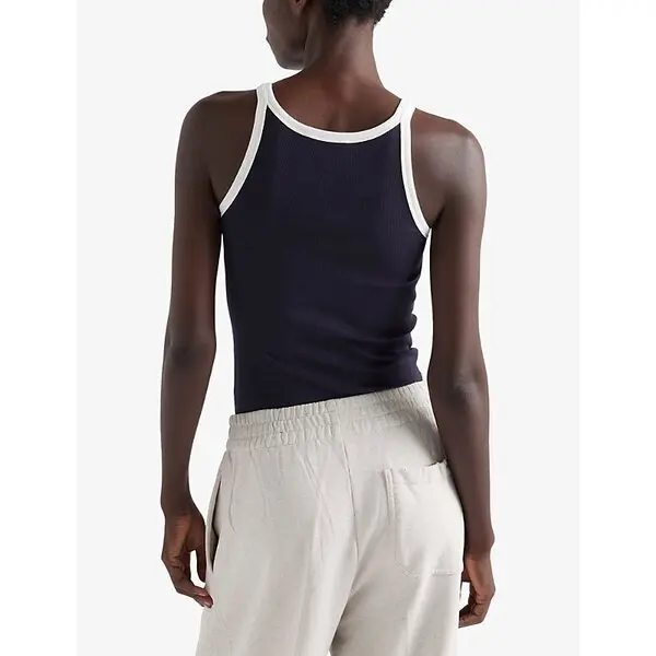 Prada Contrast-trim Ribbed Cotton Tank Top