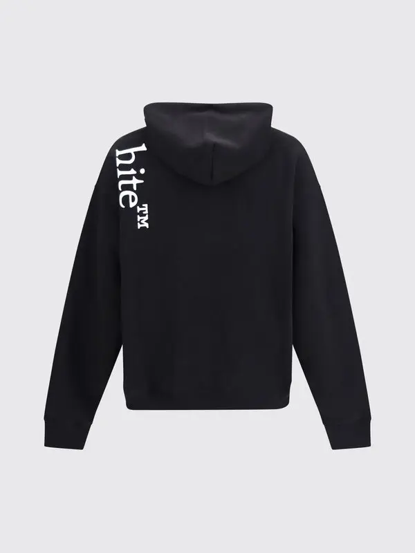 Off-White Cotton Hoodie With Contrasting Logo And Kangaroo Pocket - Black