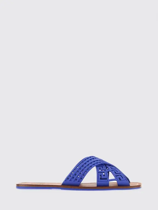 Versace Rubber Slides With Greca Motif And Square Toe - Blue