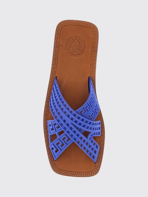 Versace Rubber Slides With Greca Motif And Square Toe