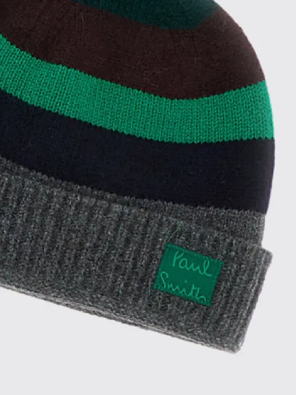 Paul Smith Multi Striped Lambswool Beanie With Turn-up Cuff - Grey