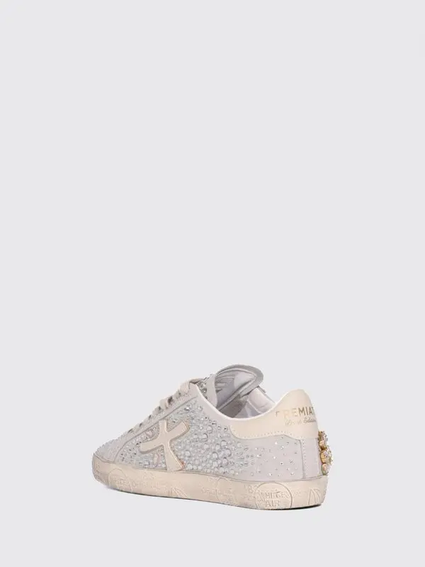 Premiata Stevend Low Top Sneakers In Leather And Suede With Rhinestone Application