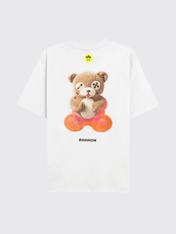 BARROW Cotton T-shirt With Teddy Bear Graphic Print And Contrast Logo - White