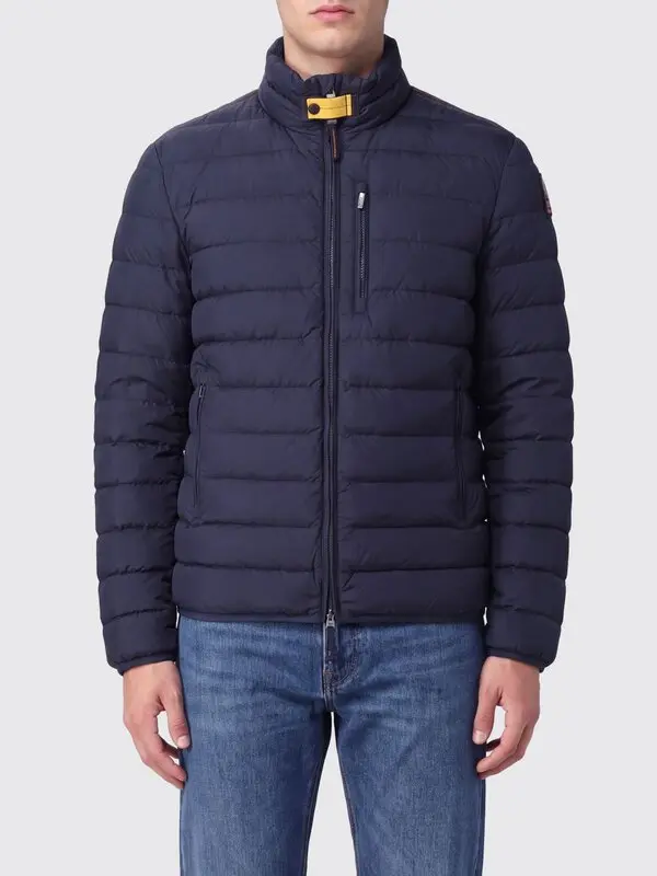 PARAJUMPERS Short Quilted Polyester Puffer Jacket With High Collar And Logo Patch - Blue