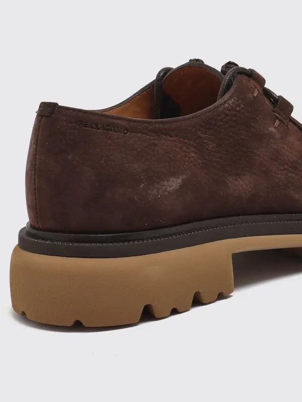 FERRAGAMO Suede Derby Shoes With Notched Sole