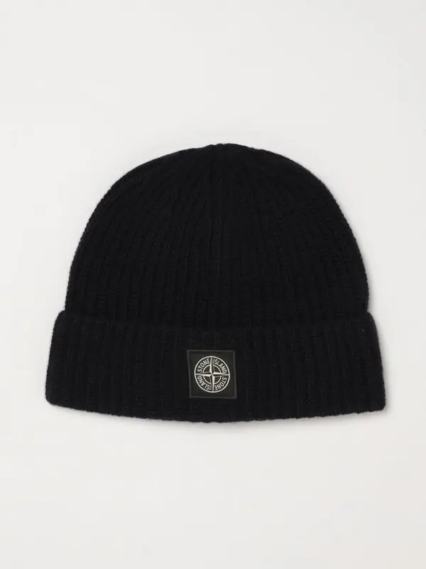Stone Island Ribbed Wool Beanie With Compass Logo Patch - Blue
