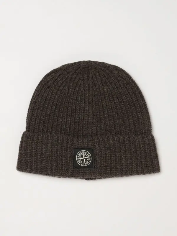 Stone Island Ribbed Wool Beanie With Compass Logo Patch - Dark