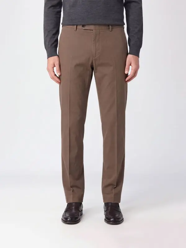 SLOWEAR Slim Fit Stretch Cotton Tailored Trousers - Brown