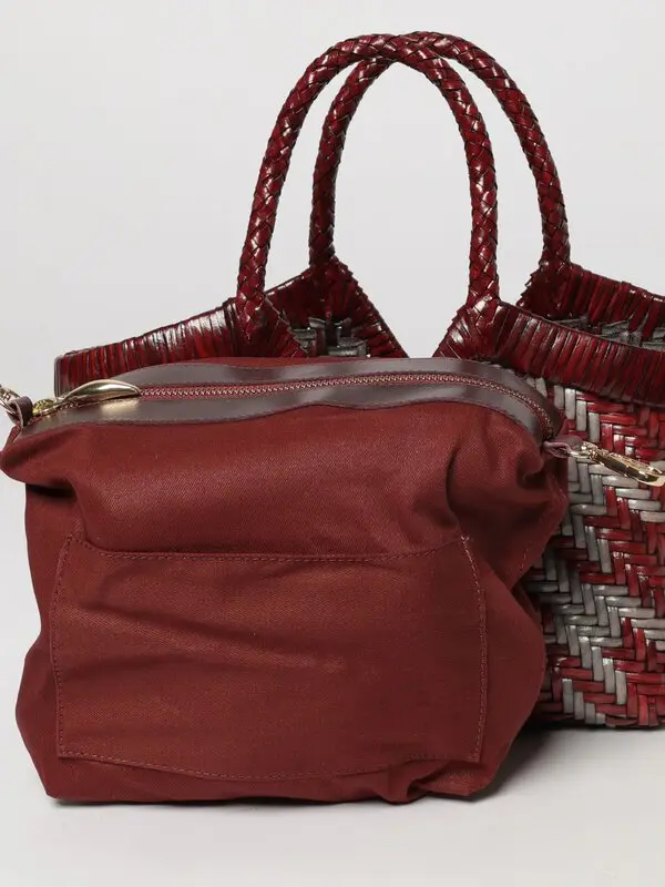 VIPERA Monet Houndstooth Woven Leather Tote Bag - Red