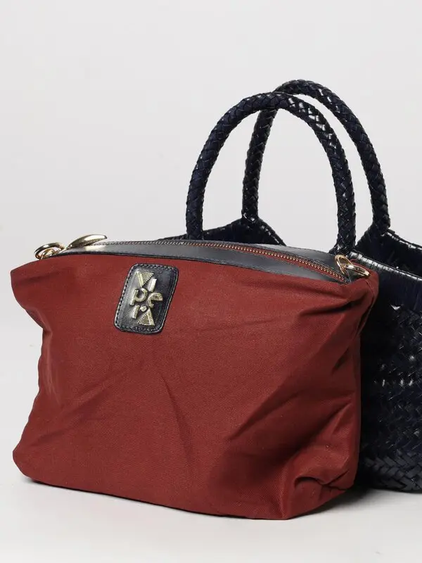 VIPERA Monet Woven Leather Tote Bag With Removable Pouch - Blue