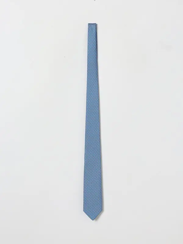 LUIGI BORRELLI Pure Silk Tie With Graphic Print And Applied Logo - Blue
