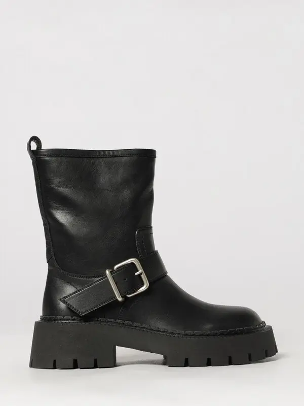 VIC MATIE Calfskin Biker Boots With Straps And Lug Sole
