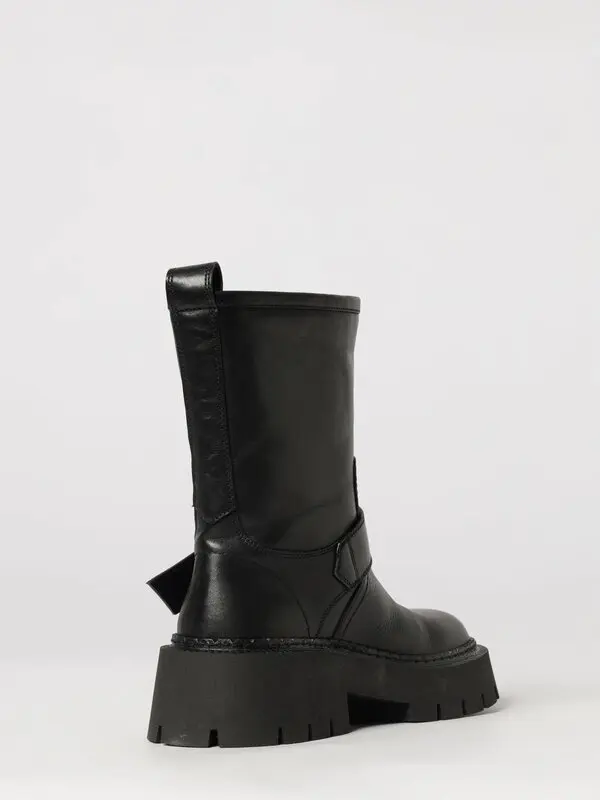 VIC MATIE Calfskin Biker Boots With Straps And Lug Sole