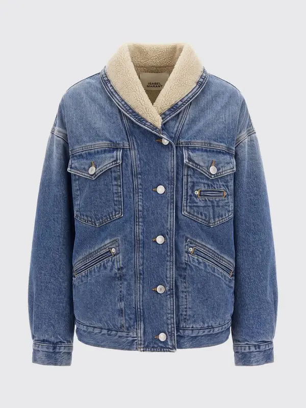 Isabel Marant Étoile Cropped Denim Jacket With Fur Shawl Collar