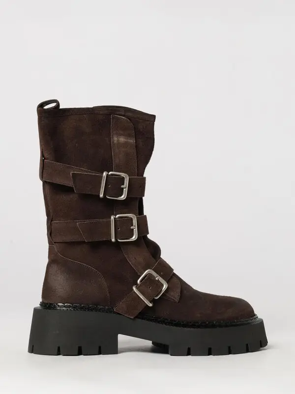 VIC MATIE Suede Biker Boots With A Decorative Buckle And Lug Sole