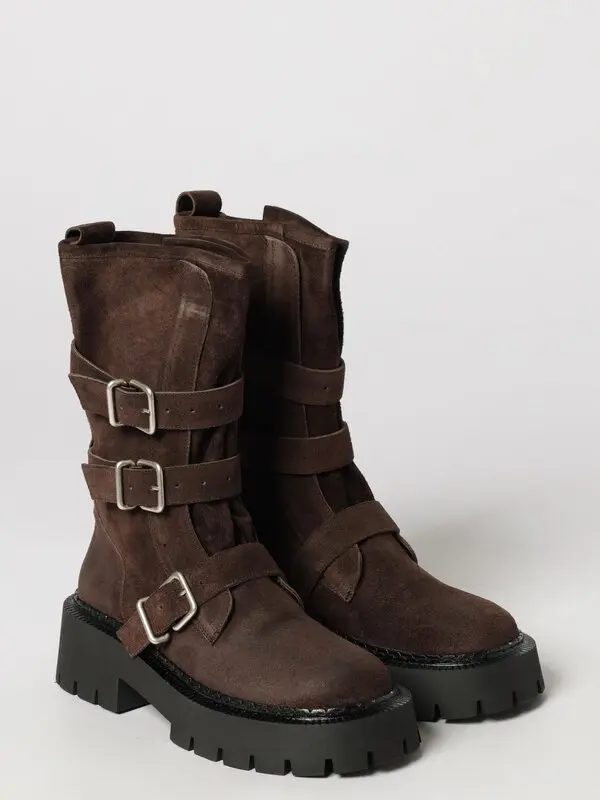 VIC MATIE Suede Biker Boots With A Decorative Buckle And Lug Sole