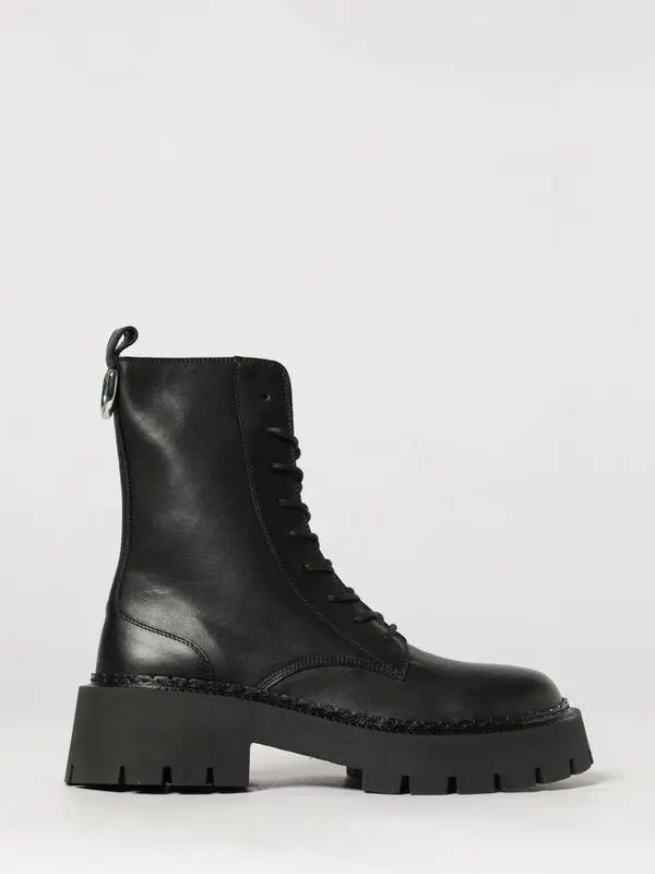 VIC MATIE Calfskin Combat Boots With Metal Ring And Side Zip - Black