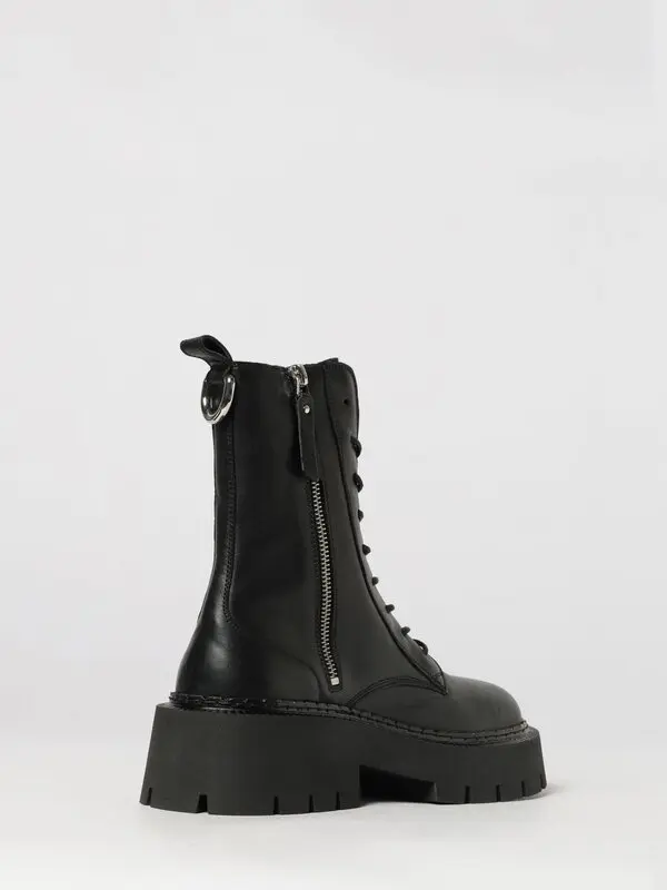 VIC MATIE Calfskin Combat Boots With Metal Ring And Side Zip