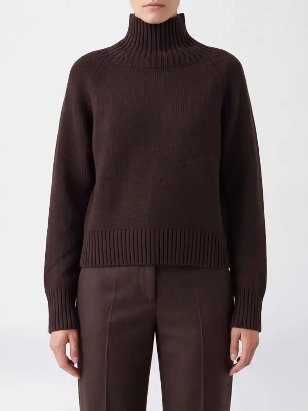 Michael Kors High Neck Jumper In Pure Merino Wool With Dropped Shoulders - Burnt