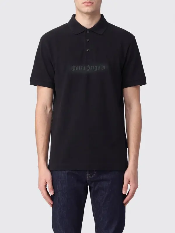 Palm Angels Cotton Polo Shirt With Ribbed Collar And Contrasting Logo - Black