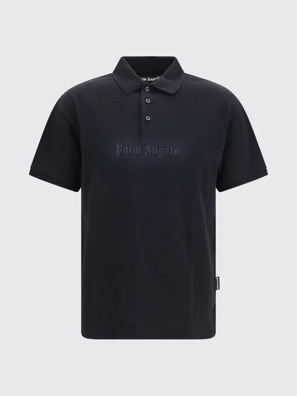 Palm Angels Cotton Polo Shirt With Ribbed Collar And Contrasting Logo - Black
