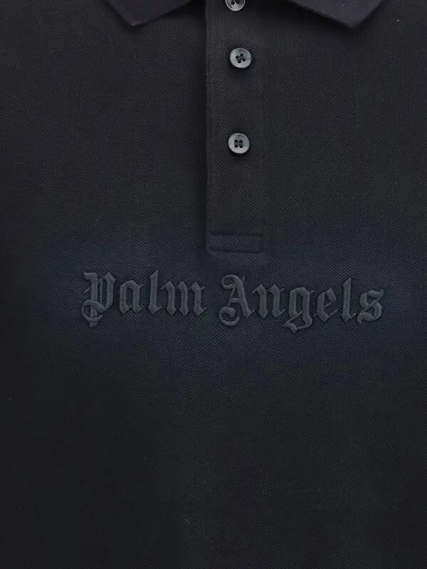Palm Angels Cotton Polo Shirt With Ribbed Collar And Contrasting Logo - Black