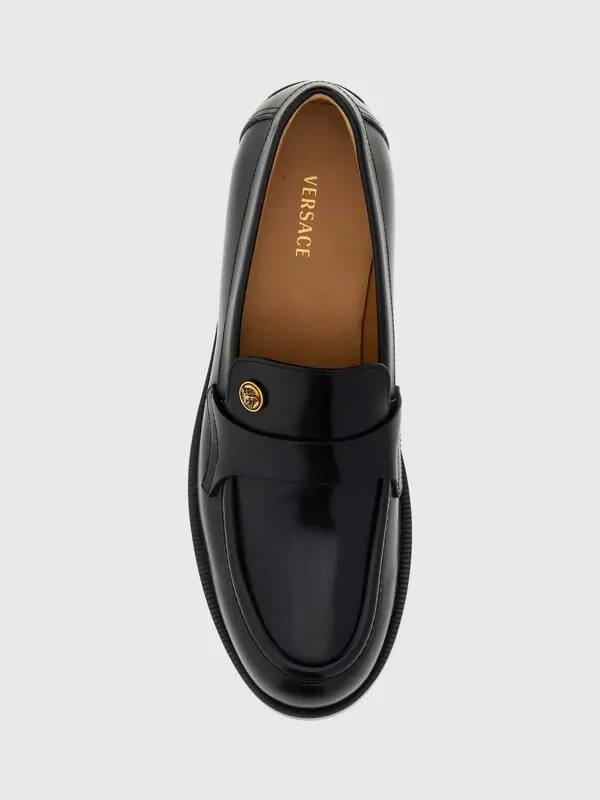 Versace Calfskin Leather Penny Loafers With Medusa Plaque