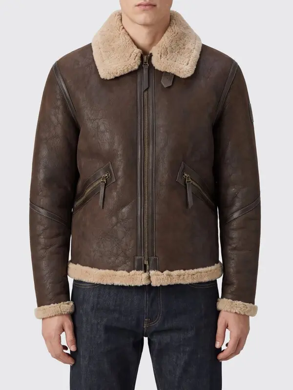 Belstaff Short Jacket In Lamb Shearling With Fur Collar