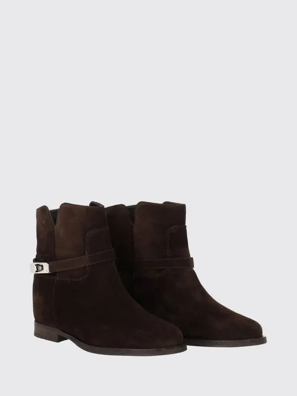VIA ROMA 15 Suede Cowboy Boots With Low Shaft And Wedge Heel - Brown