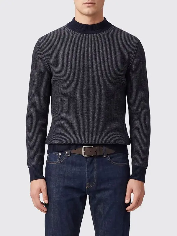 CIRCOLO 1901 Slim Fit Rib-knit Mock Neck Jumper In Pure Wool - Blue