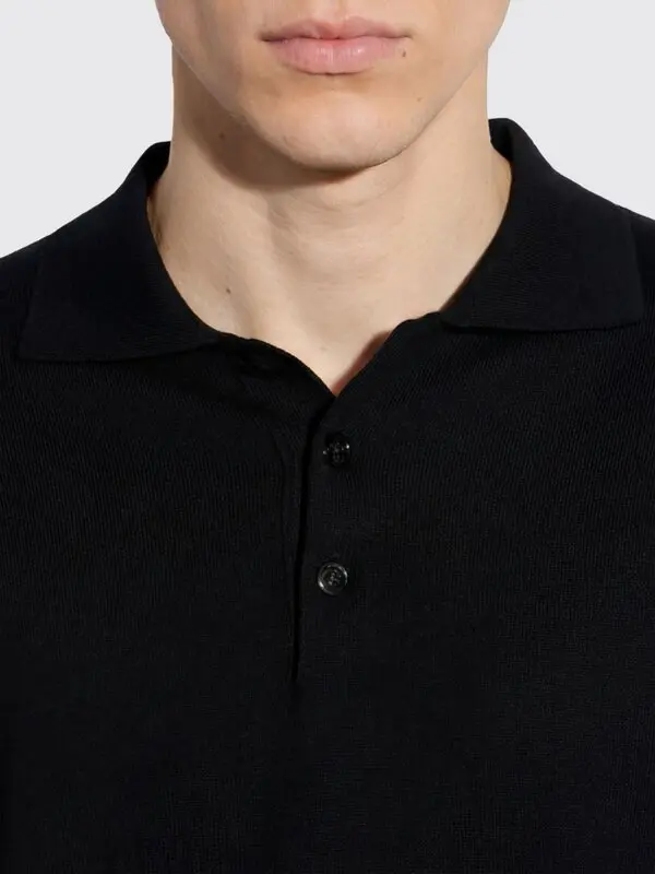 PAOLO PECORA Long-sleeved Knitted Cotton Polo Shirt With Three-button Placket