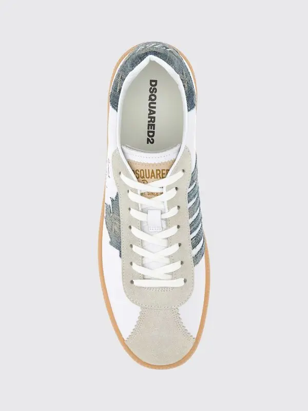 Dsquared2 Rebel Sneakers In Leather And Cotton Denim With Logo