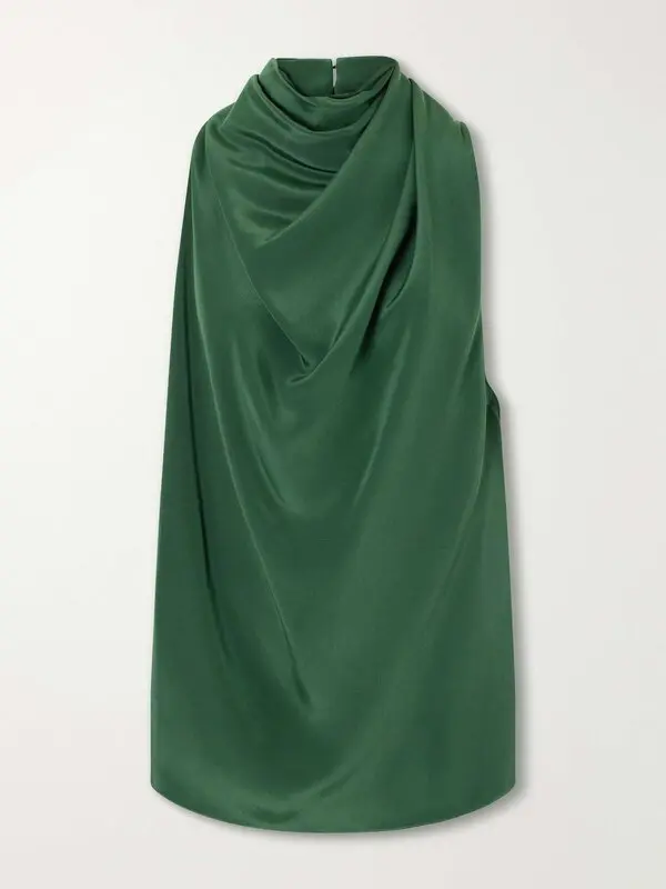 Altuzarra Sleary Gathered Draped Silk-satin Top - Kelly Green