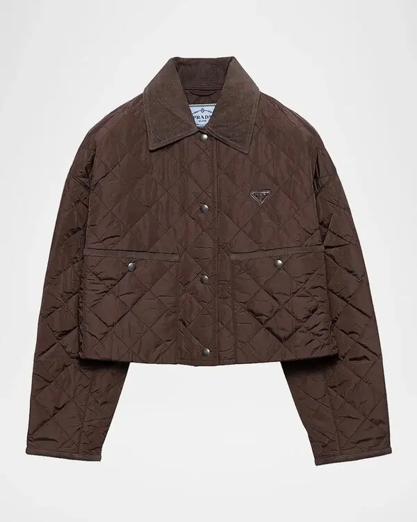 Prada Quilted Re-nylon Cropped Blouson Jacket With Corduroy Collar - Black