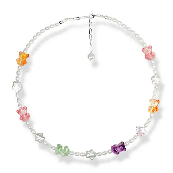 NINEMOO Crystal Bear Pearl Necklace