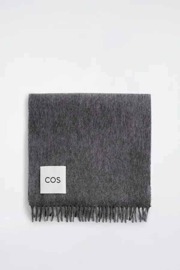 Cos Fringed Cashmere Scarf - Gray
