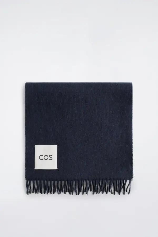 Cos Fringed Cashmere Scarf - Navy