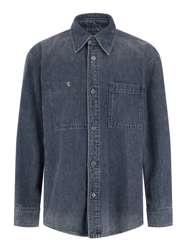 WOOYOUNGMI Button-front Cotton Shirt With Classic Collar And Long Sleeves - Blu