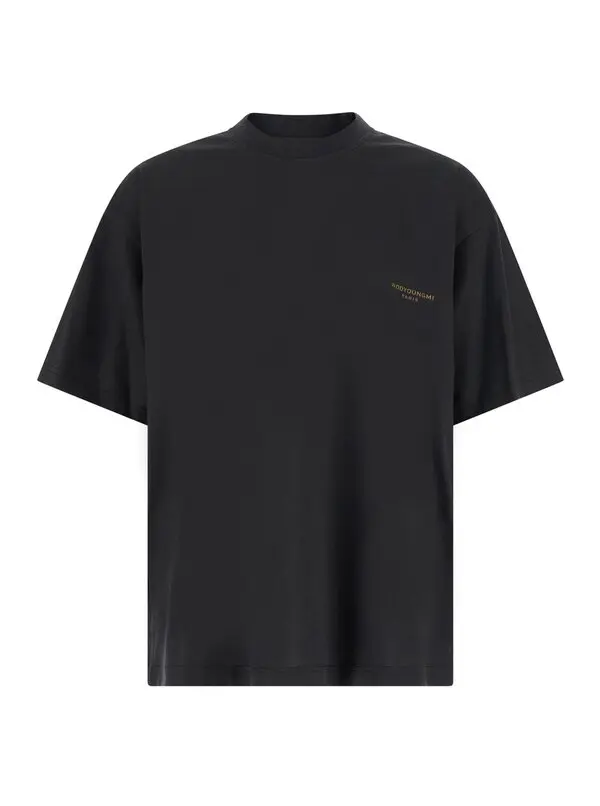 WOOYOUNGMI Round Neck Short Sleeve Cotton T-shirt - Grey
