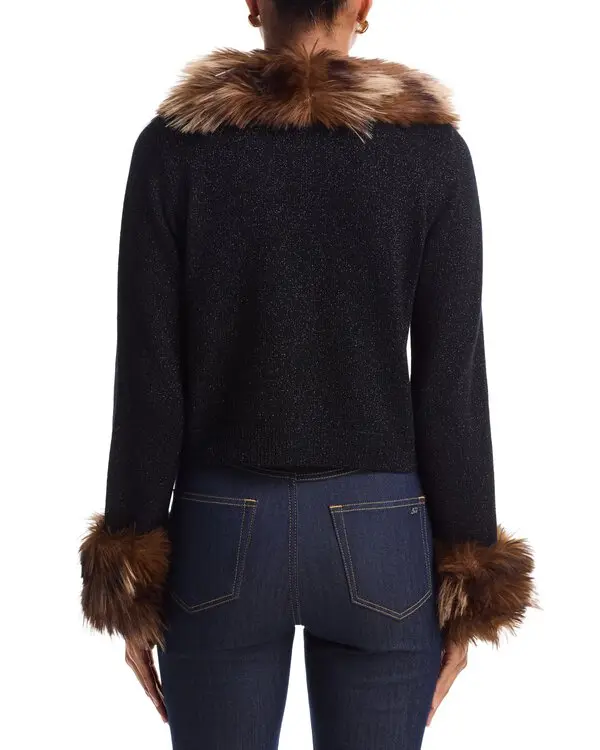 Cinq À Sept Della Faux Fur Trim Wool V Neck Cardigan