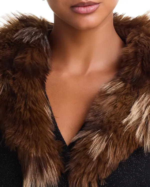 Cinq À Sept Della Faux Fur Trim Wool V Neck Cardigan