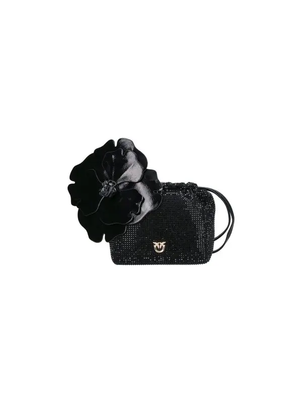Pinko Mini Floral Appliqué Crossbody Bag - Black